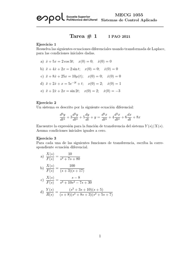 ME1055 2021 I Tarea1 | PDF | Análisis | Ecuaciones
