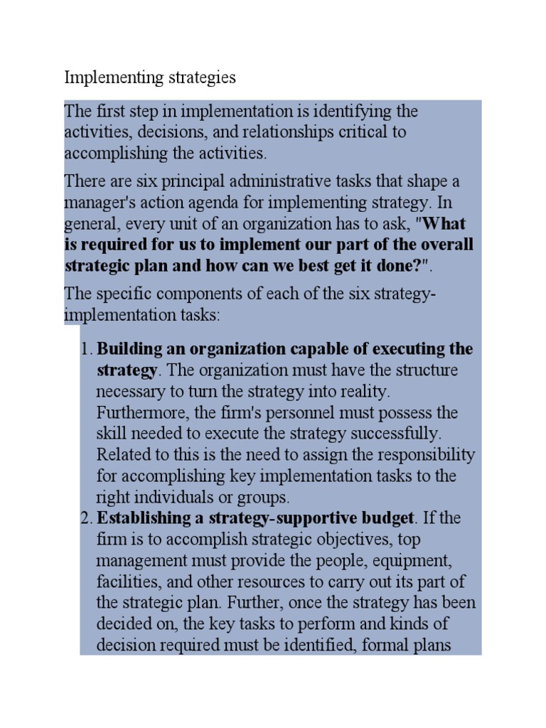 Strategy Implemetation Approaches | PDF | Strategic Management ...