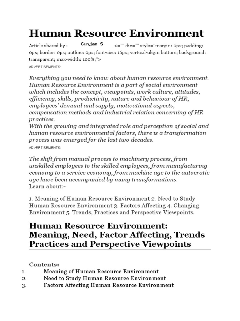 Impact of External Environment on HRM | PDF | Human Resource Management ...