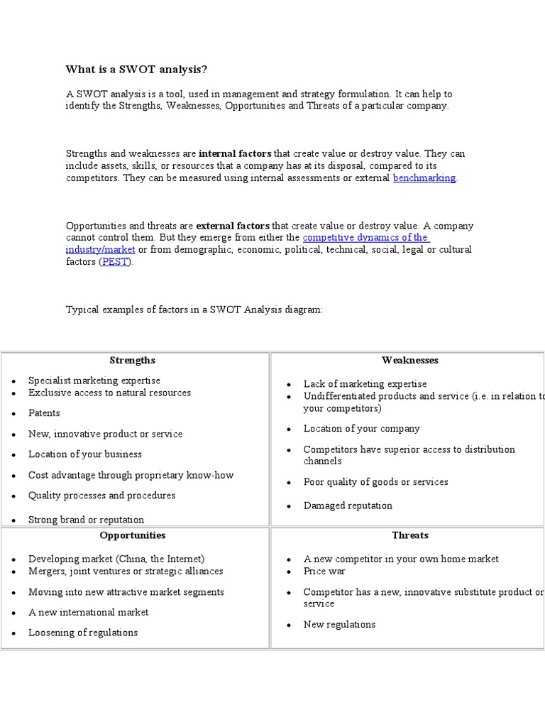 What Is A SWOT Analysis?: Benchmarking | PDF | Swot Analysis | Competition