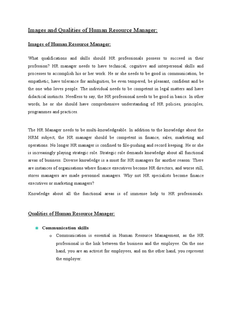Qualities of an Effective HR Manager | PDF | Human Resource Management ...