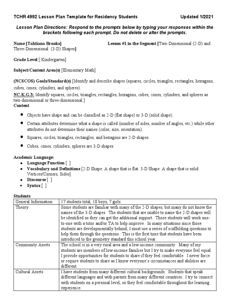 Kindergarten 2D & 3D Shapes Lesson Plan | PDF | Shape | Lesson Plan