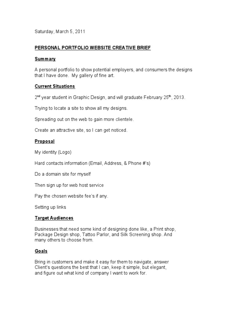 Personal Portfolio Website Brief | PDF