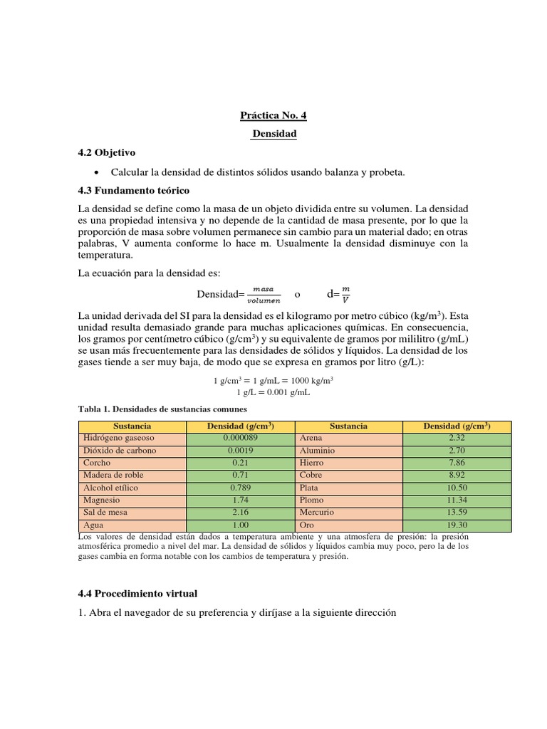 Práctica No 4 Densidad | PDF | Densidad | Kilogramo