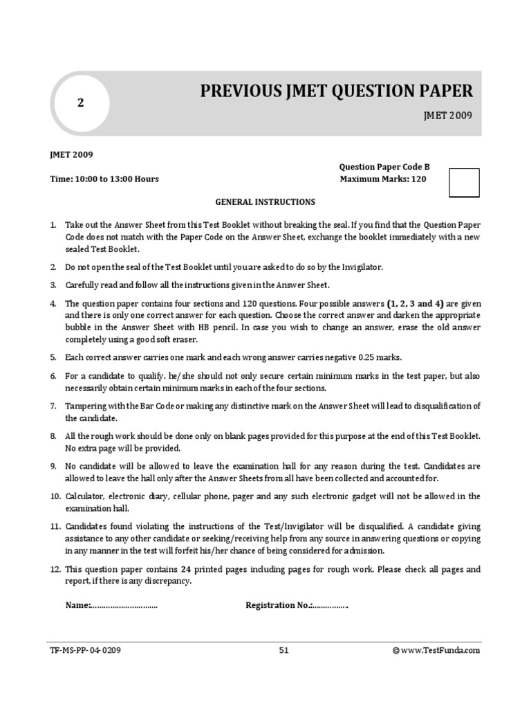 JMET 2009 Question Paper and Ans Key | PDF | Invention | Economic Growth