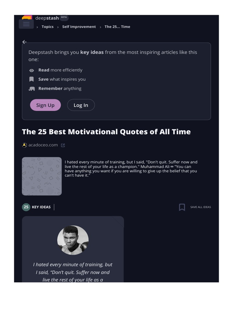 The 25 Best Motivational Quotes of All Time - Deepstash | PDF