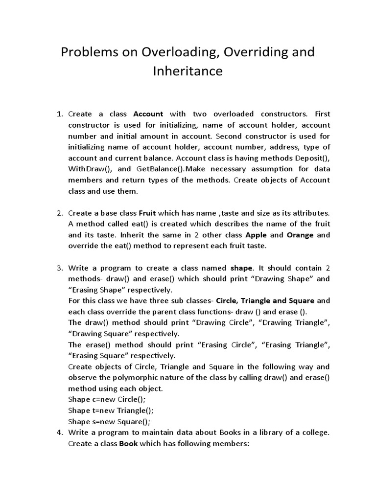 Problems On Overloading, Overriding and Inheritance | PDF | Method (Computer Programming ...