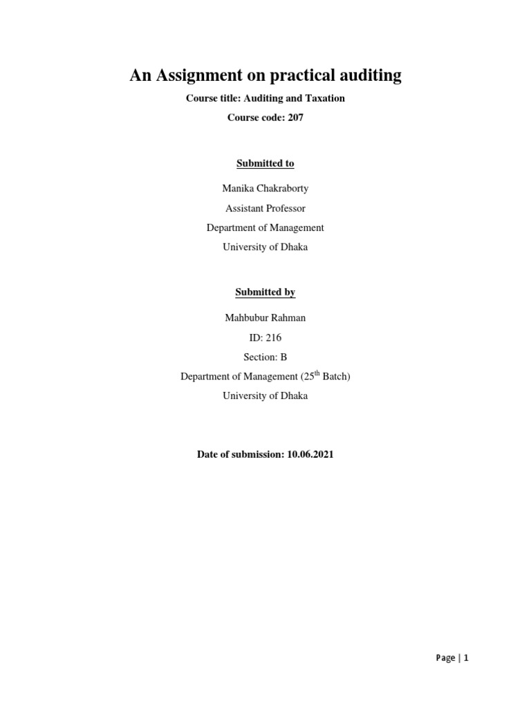 An Assignment On Practical Auditing: Course Title: Auditing and Taxation Course Code: 207 | PDF ...