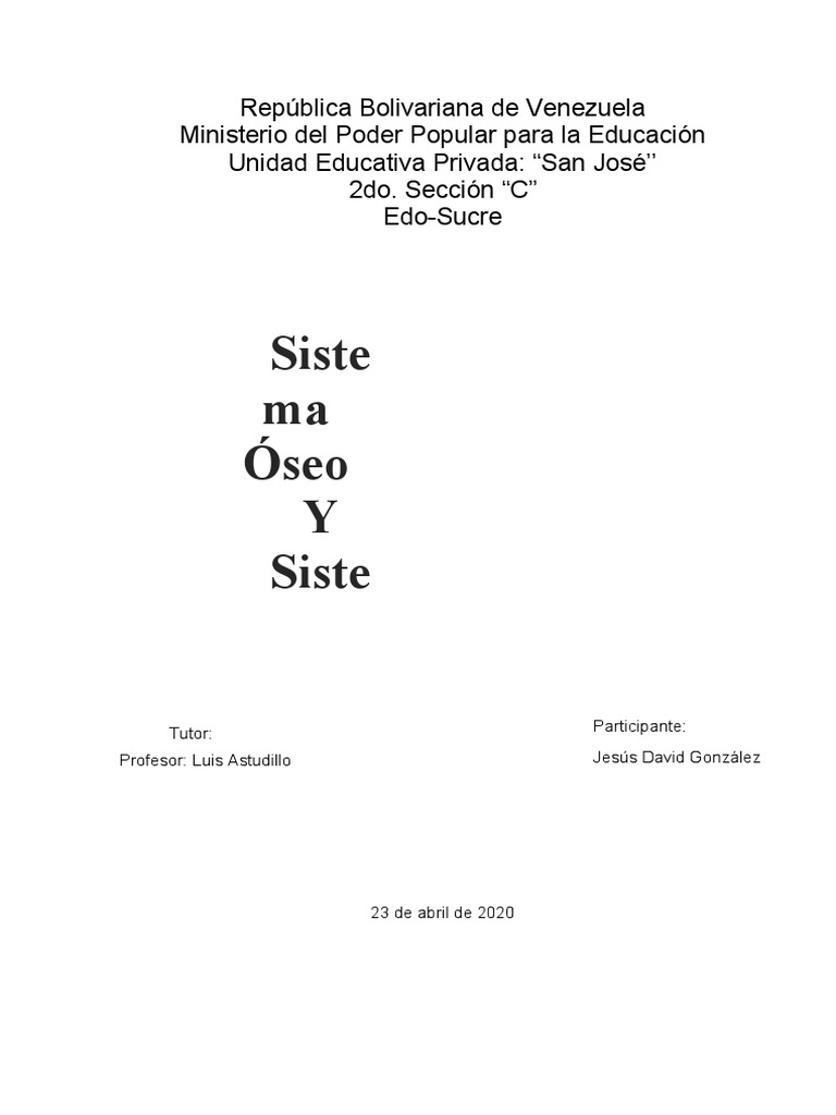 Informe Sistema Oseo | PDF | Hueso | Esqueleto