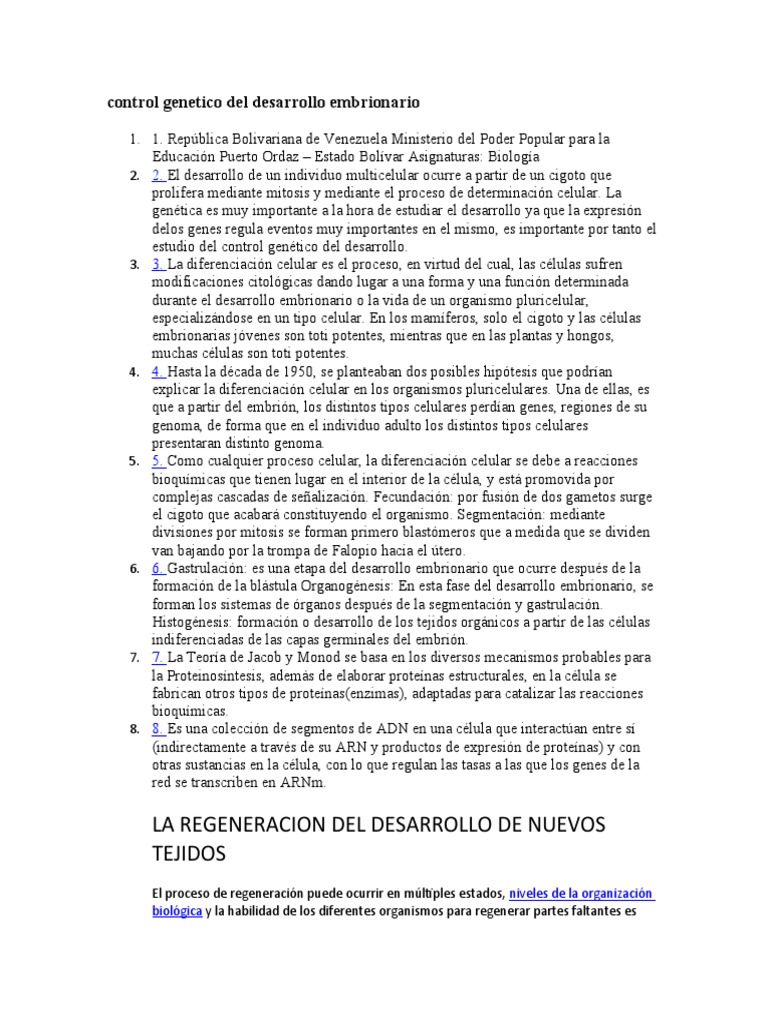 Control Genético del Desarrollo Embrionario | PDF | Telómero ...