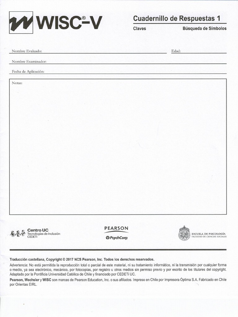 Cuadernillo de Respuestas 1 Wisc V | PDF