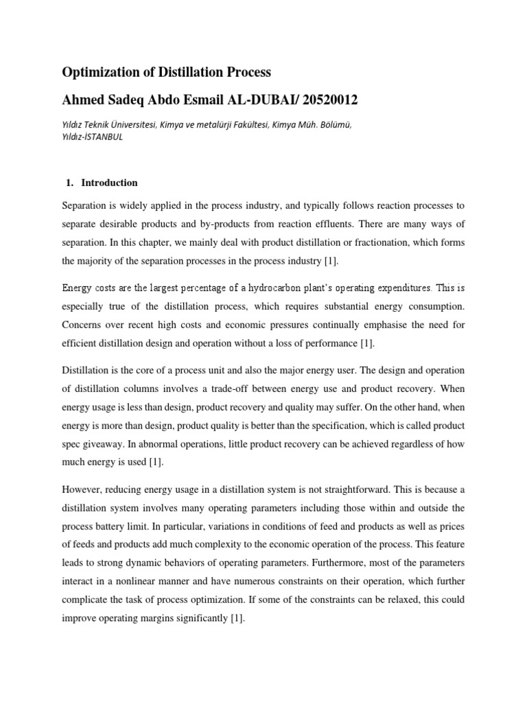 Optimization of Distillation Process | PDF | Distillation | Physical Sciences