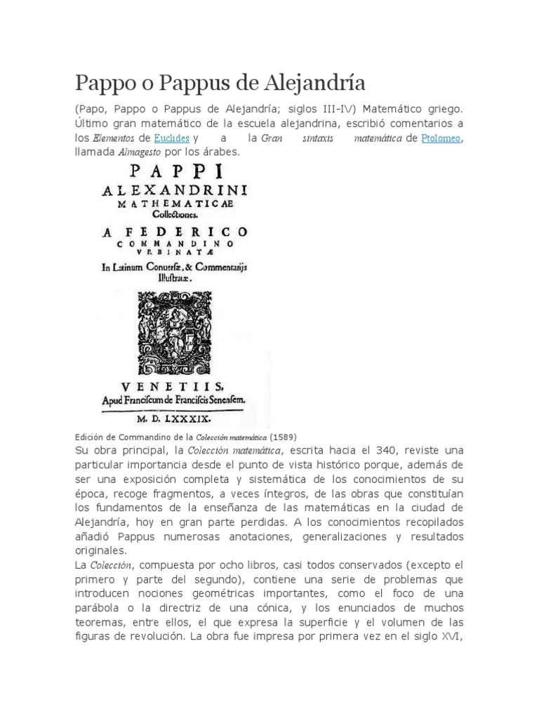 Pappo o Pappus de Alejandría | PDF