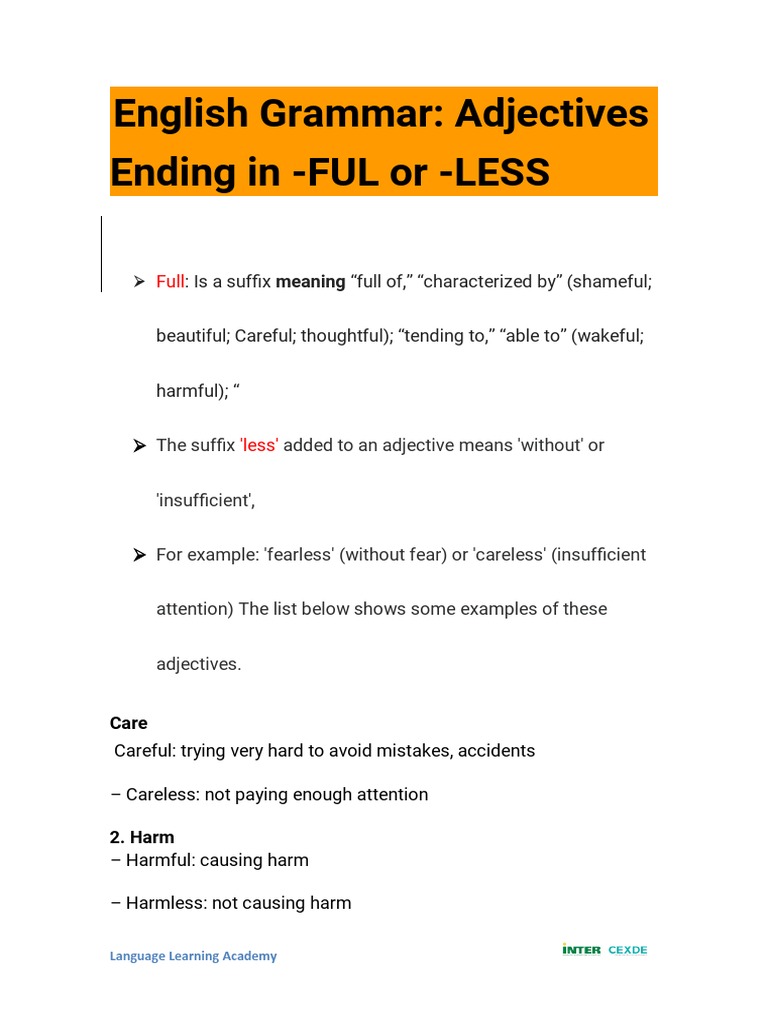 Adjectives Ending in FULL and LESS | PDF | Cognition | Cognitive Science