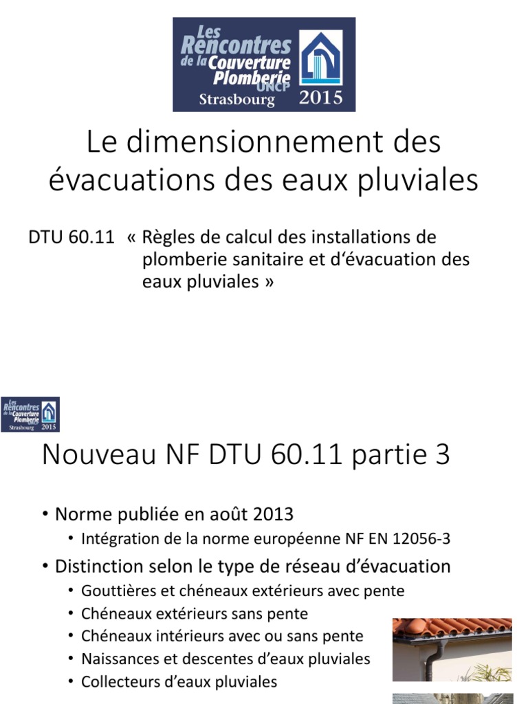 Dimensionnement Évacuation Eaux Pluviales DTU 60.11 | PDF | Hydrologie et aménagement urbain ...