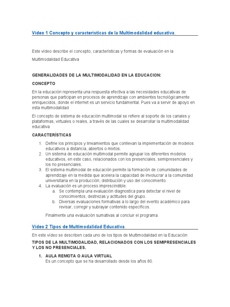 Definicion de La Educacion Multimodalidad, Caracteristicas y Tipos | PDF | Salón de clases ...
