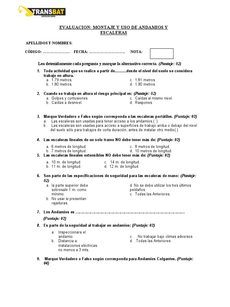 Montaje y Uso de Andamios y Escaleras | PDF