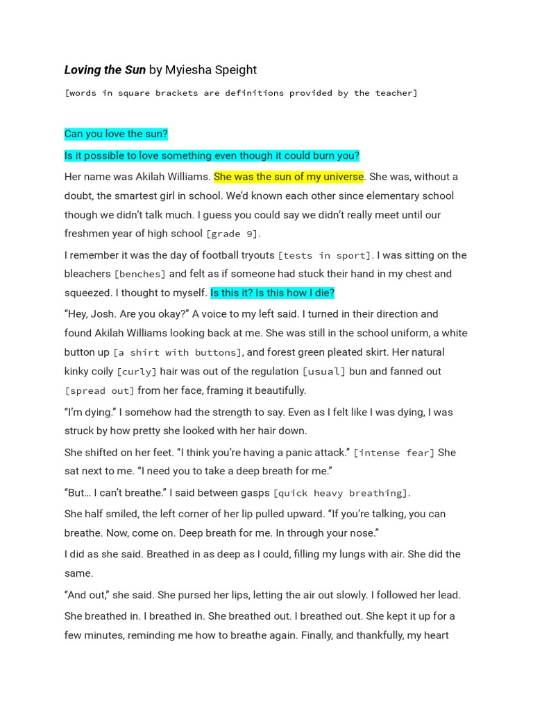 Loving The Sun TEST Student | PDF | Jealousy | Breathing