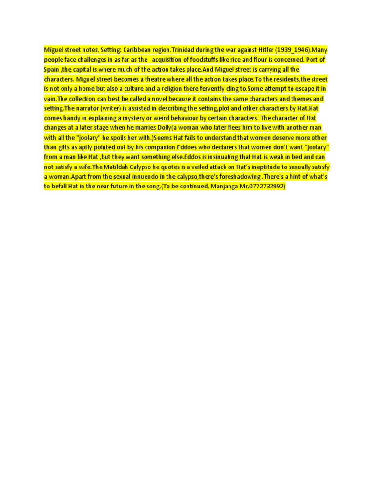 Themes and Characters in Miguel Street | PDF | Classics