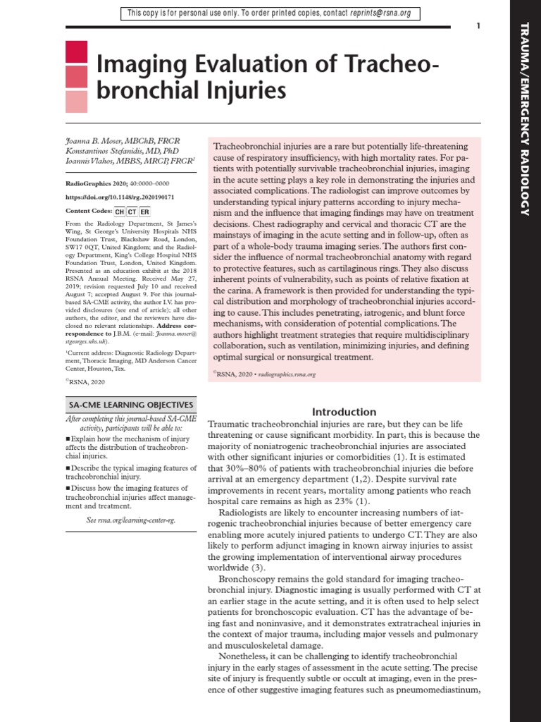 Imaging Evaluation of Tracheobronchial Injuries | PDF | Emergency ...