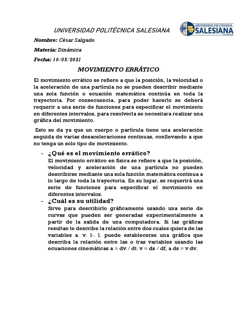 Movimiento Errático | PDF | Aceleración | Velocidad
