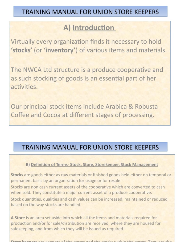 Training Manual For Union Storekeeper | PDF | Receipt | Inventory