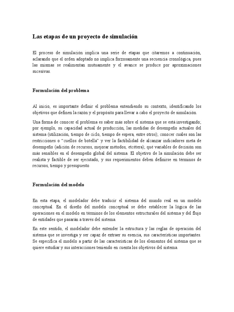 Etapas de Un Proyecto de Simulación | PDF | Simulación | Experimentar