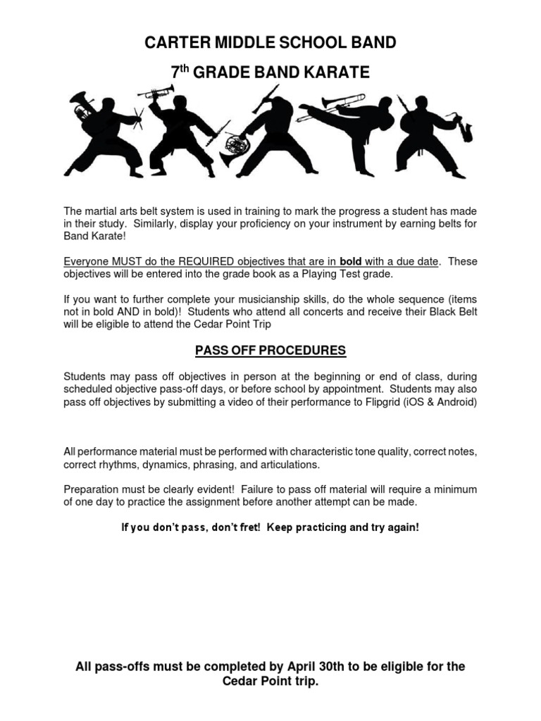 7th Grade Band Karate Requirements | PDF | Entertainment (General)