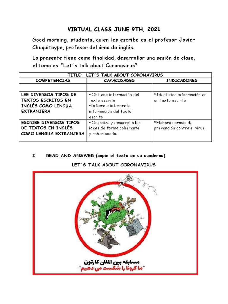 Virtual Class on Coronavirus Awareness | PDF | Linguistic Typology ...