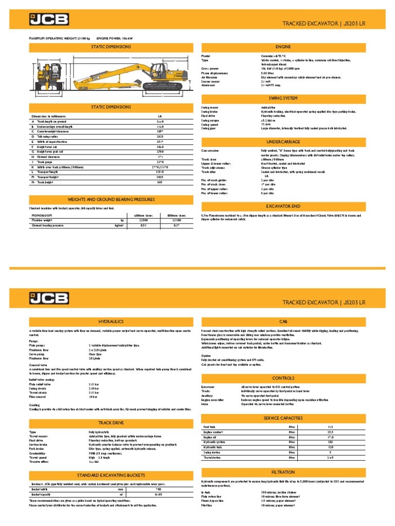 Tracked Excavator - Js205 LR: Static Dimensions Engine | PDF | Vehicle ...