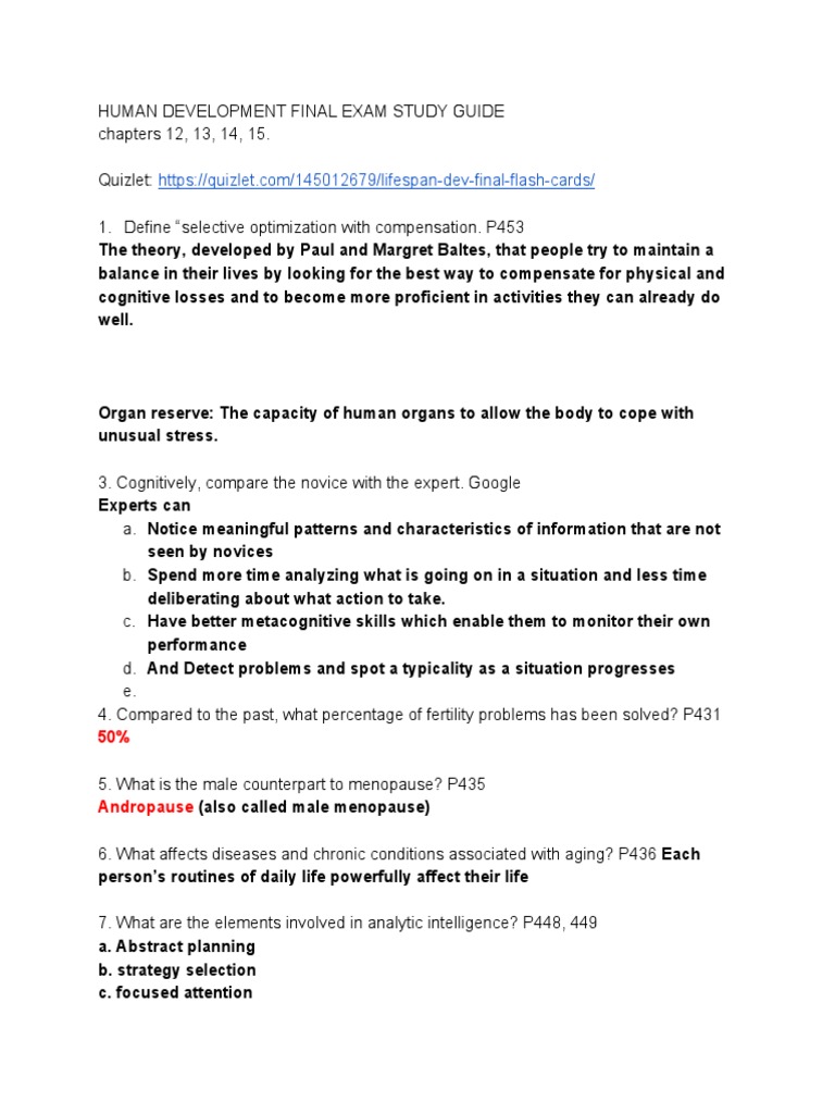 Lifespan Development Exam Study Guide | PDF | Expert | Dementia