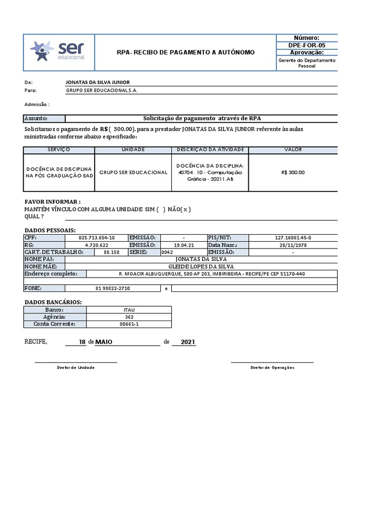 Modelo de Rpa - Recibo de Pagamento A Autônomo | PDF | Science ... Modelo de Rpa - Recibo de Pagamento A Autônomo | PDF | Science ...