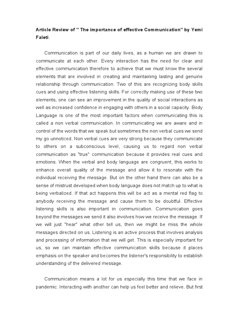 Article Review of " The Importance of Effective Communication" by Yemi ...