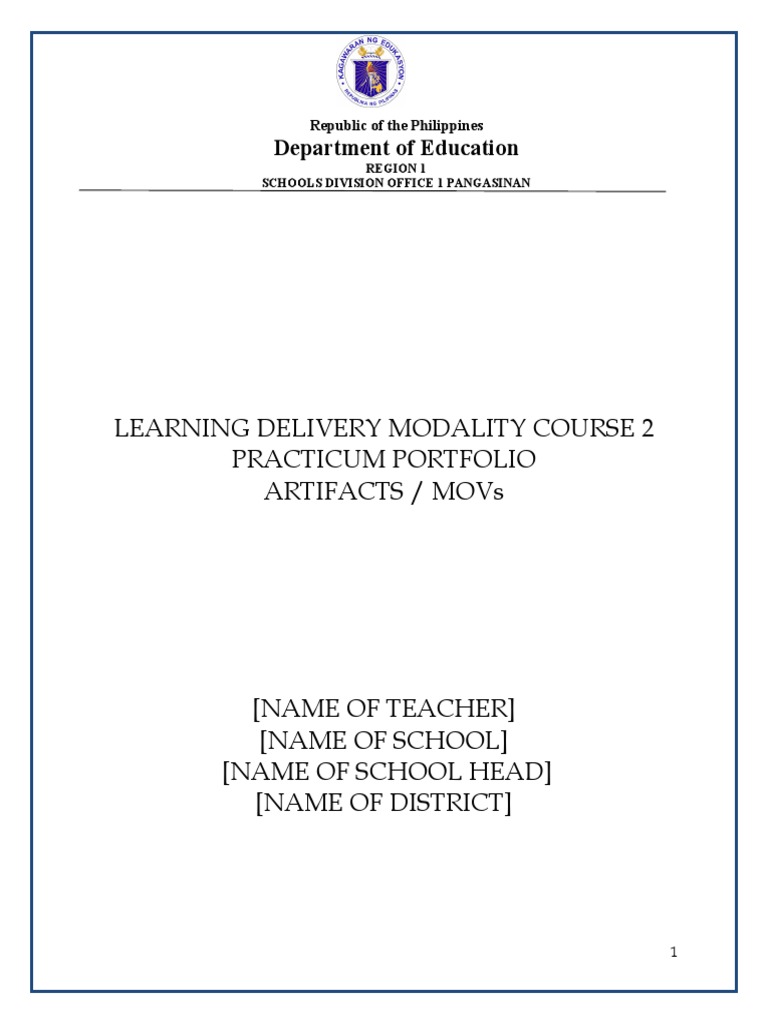 Learning Delivery Modality Course 2 Practicum Portfolio Artifacts / Movs | PDF | Educational ...