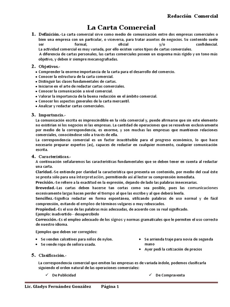 La Carta Comercial | PDF | Caso de carta | Puntuación