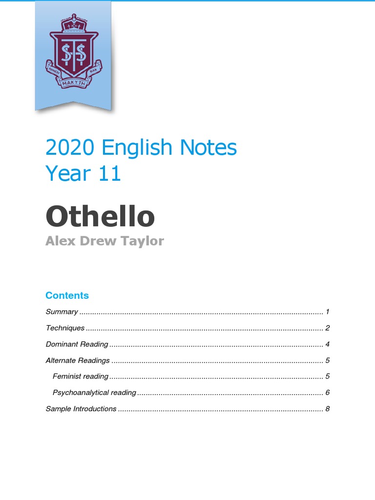 (BoS) Year 11 English Othello Notes | PDF | Iago | Othello