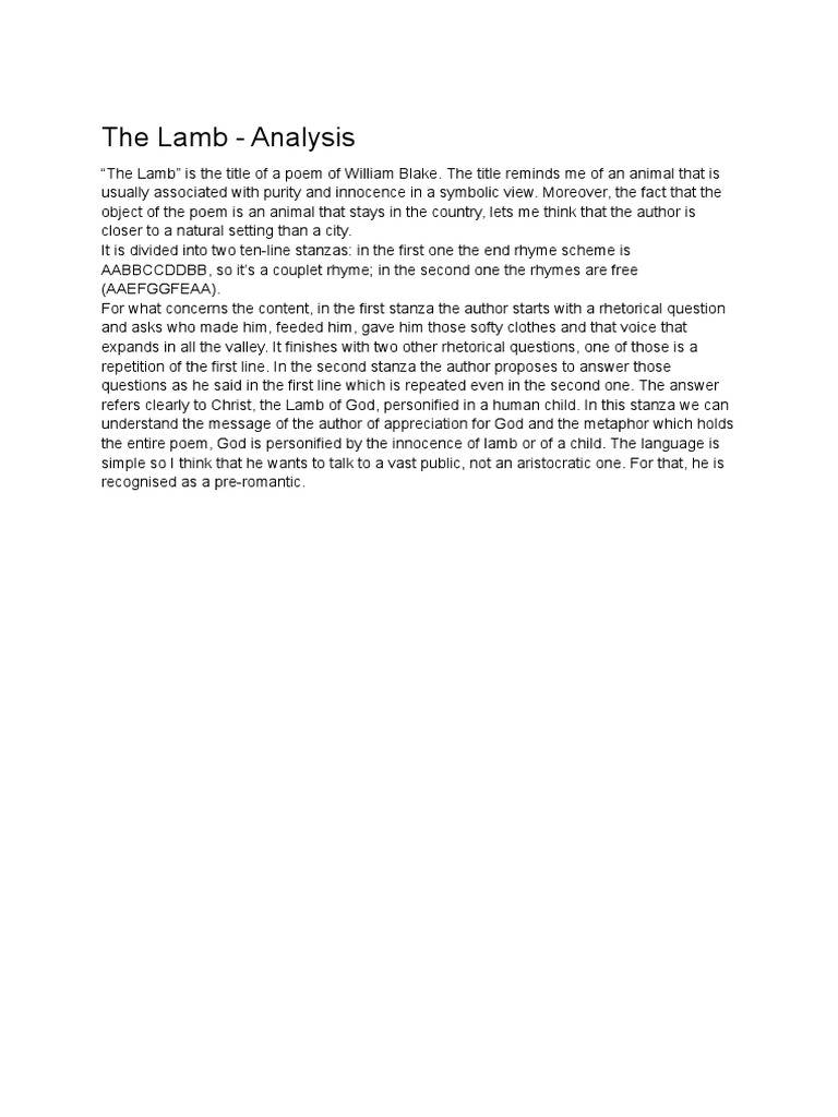 The Lamb - William Blake | PDF