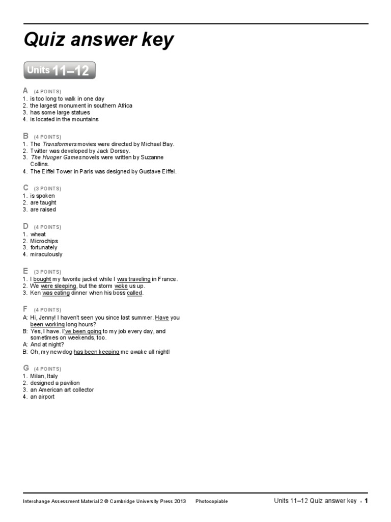 Quiz Answer Key: Units | PDF