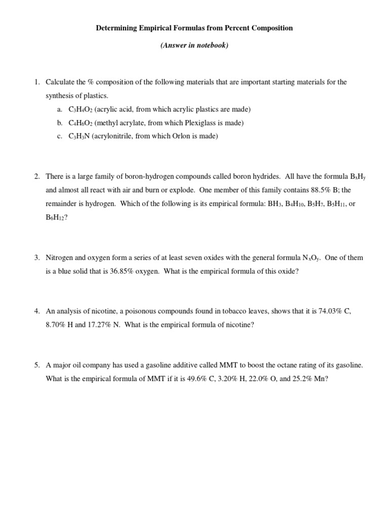 Empirical and Molecular Formula Problems | PDF