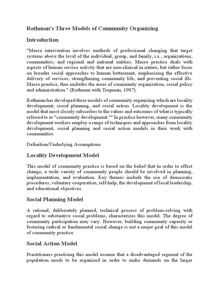 Rothman's Community Organizing Models | PDF | Community | Goal