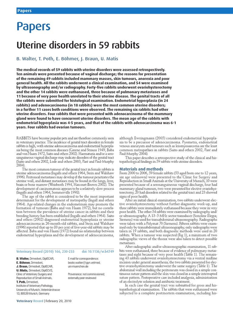 Uterine Disorders in 59 Rabbits | PDF | Uterus | Ovarian Cancer