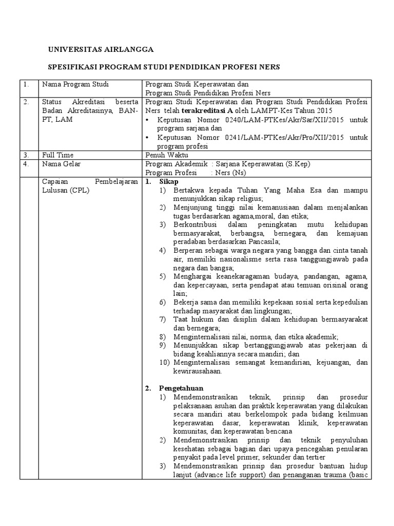 Spesifikasi Program Studi Profesi Ners 2018 | PDF
