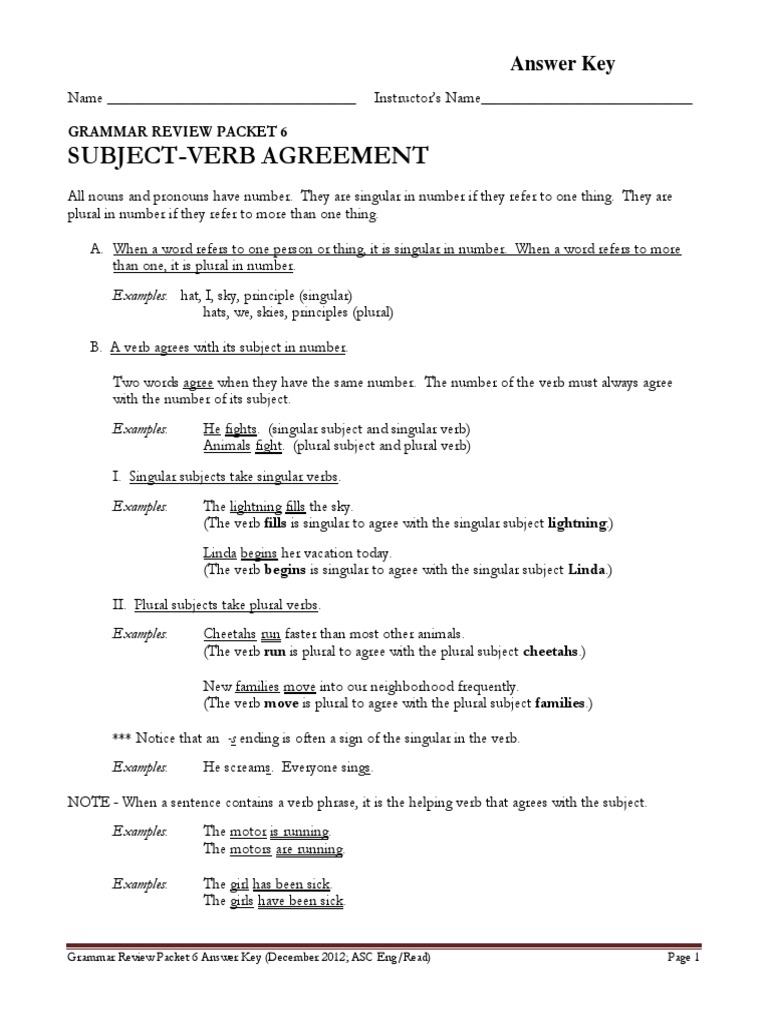 Subject-Verb Agreement Guide | PDF | Grammatical Number | Subject (Grammar)