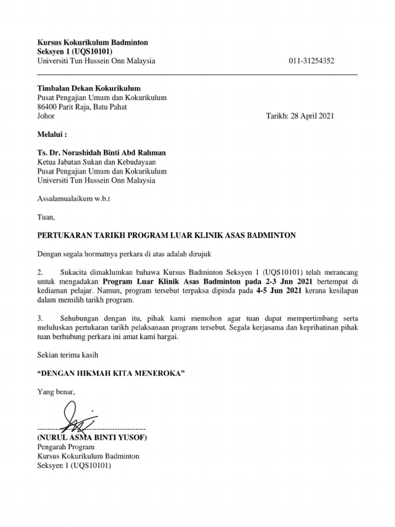 Surat Tukar Tarikh | PDF