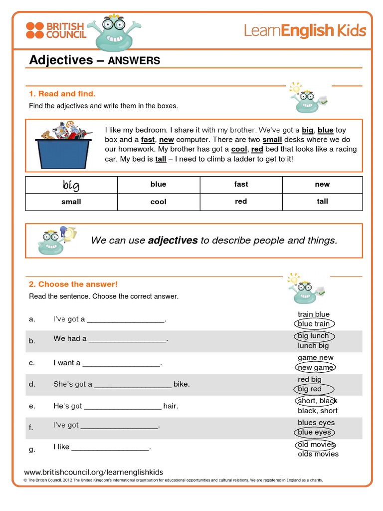Grammar Games Adjectives Answers | PDF