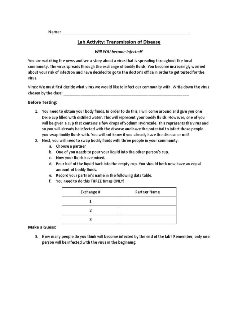 Lab - Spread of Disease | PDF | Infection | Sexually Transmitted Infection