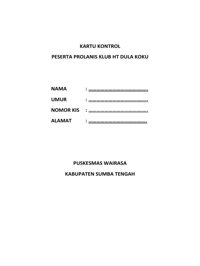 Kartu Kontrol Peserta Prolanis Terbaru | PDF | Griya & Taman