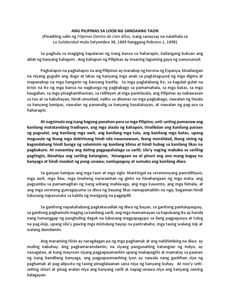 Ang Pilipinas Sa Loob NG Isandaang Taon | PDF