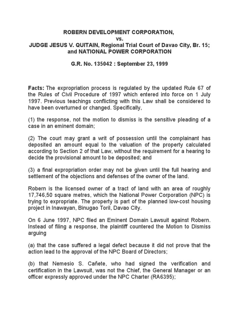 NPC expropriation case ruling upheld with modifications | PDF | Eminent ...