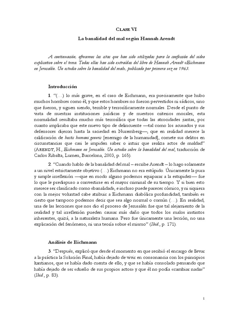 Citas Del Video Explicativo Sobre Hannah Arendt y La Banalidad Del Mal ...